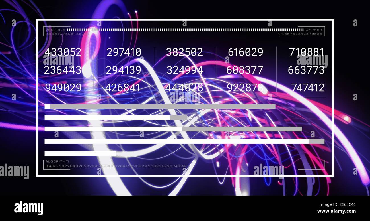 Image of digital interface with changing numbers and graphs against ...