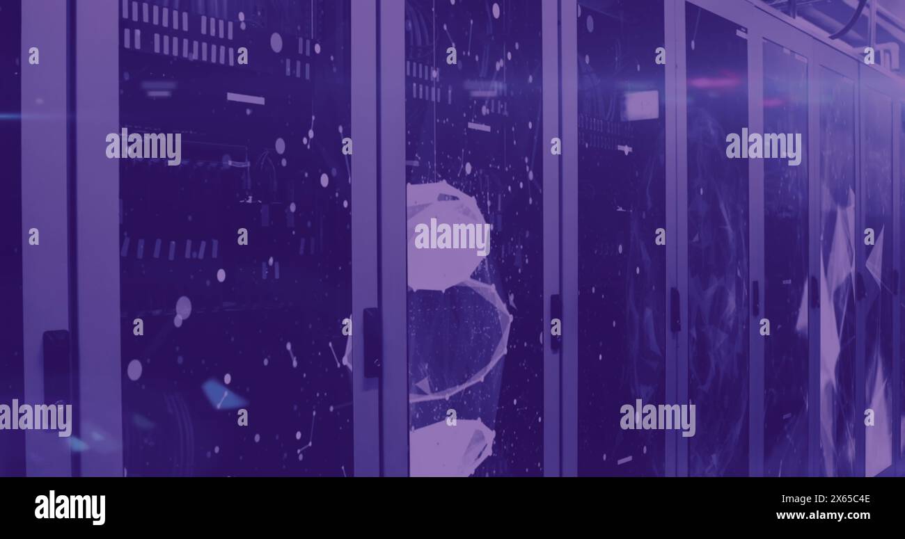 Image of good vibes text with network of connections over server room ...