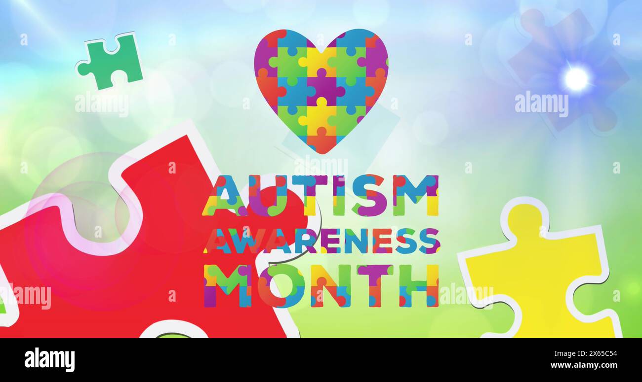 Image of autism awareness month text over colourful puzzles Stock Photo ...