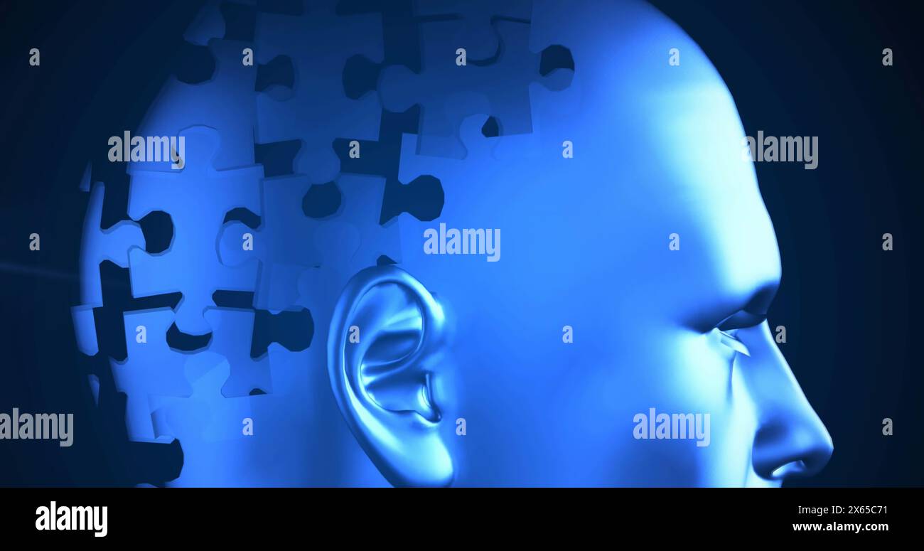 Image of head of puzzles over colourful puzzles Stock Photo - Alamy