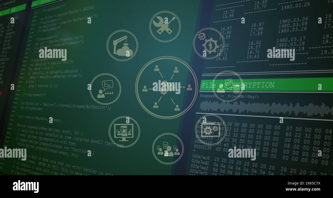 Multiple screens displaying various cybersecurity data and encryption ...