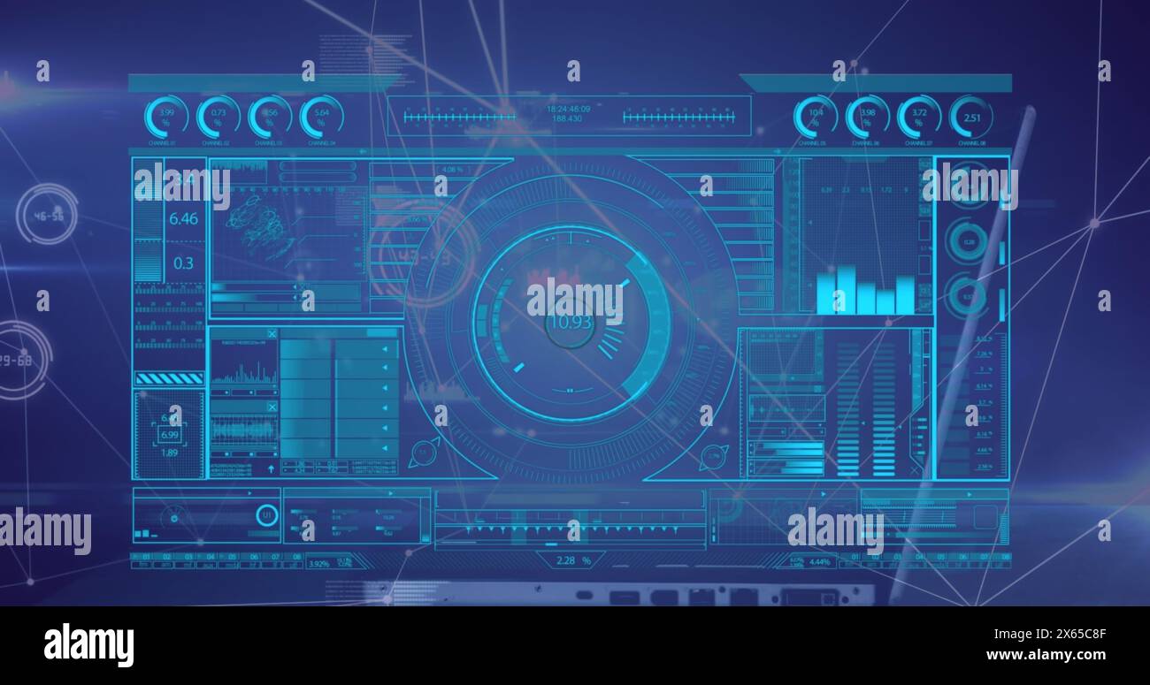 Image of profile icon in circles connected with lines over hud ...