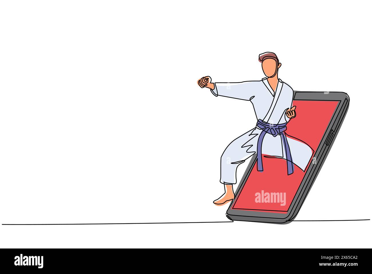 Single one line drawing karateka man train with punch pose for duel ...