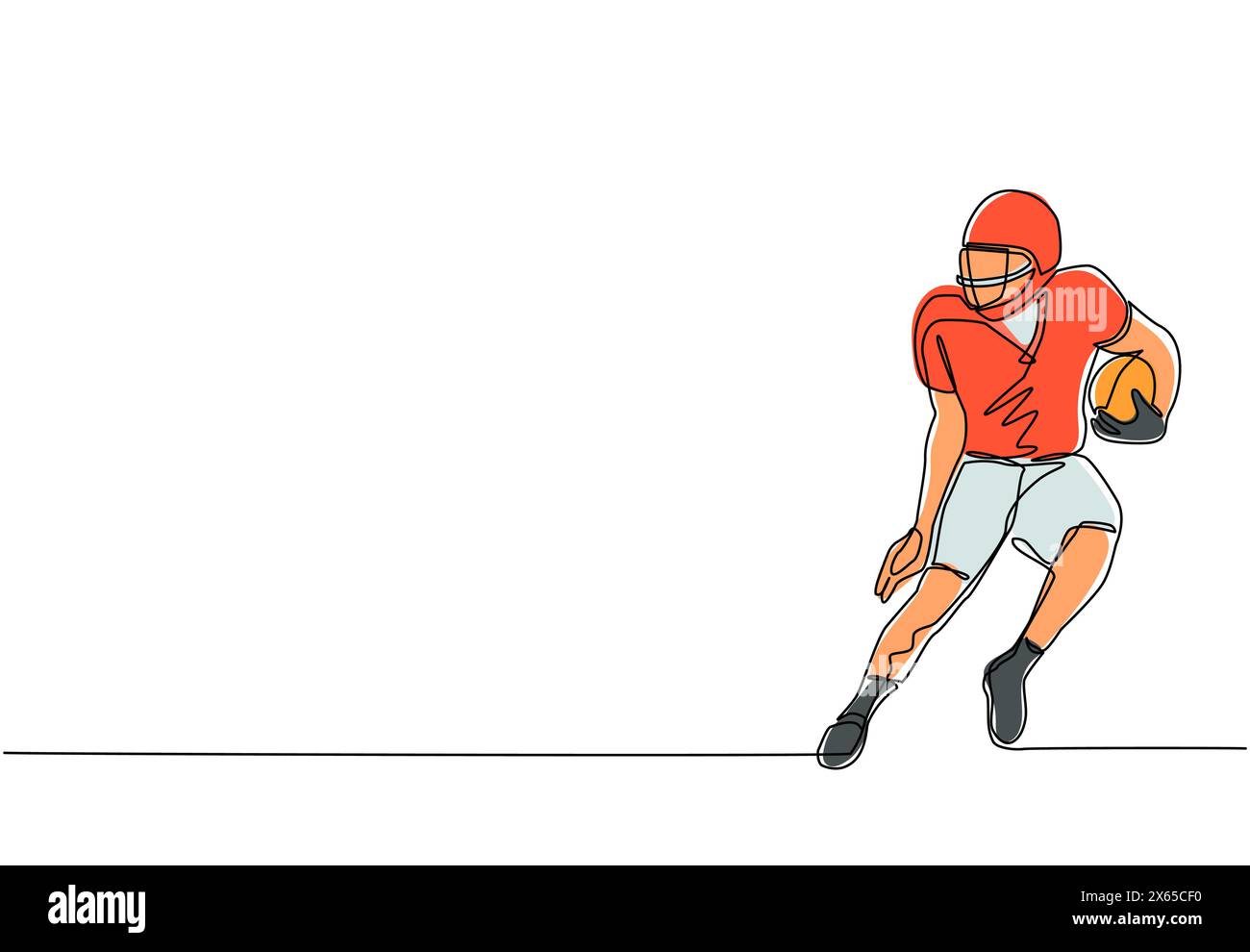 Single one line drawing young energetic american football player running to avoid opponents for ...