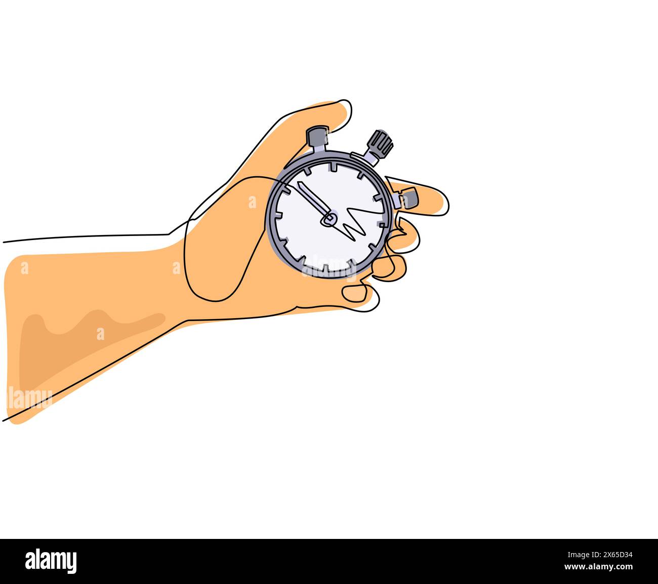 Single continuous line drawing human hand holding stopwatch. Arrow ...