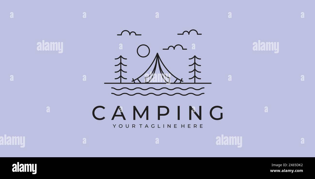 logo camping line art minimalist simple vector logo illustration design ...