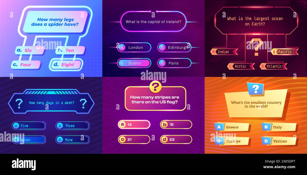 Quiz game ui. Game show template with question and answer, challenge ...