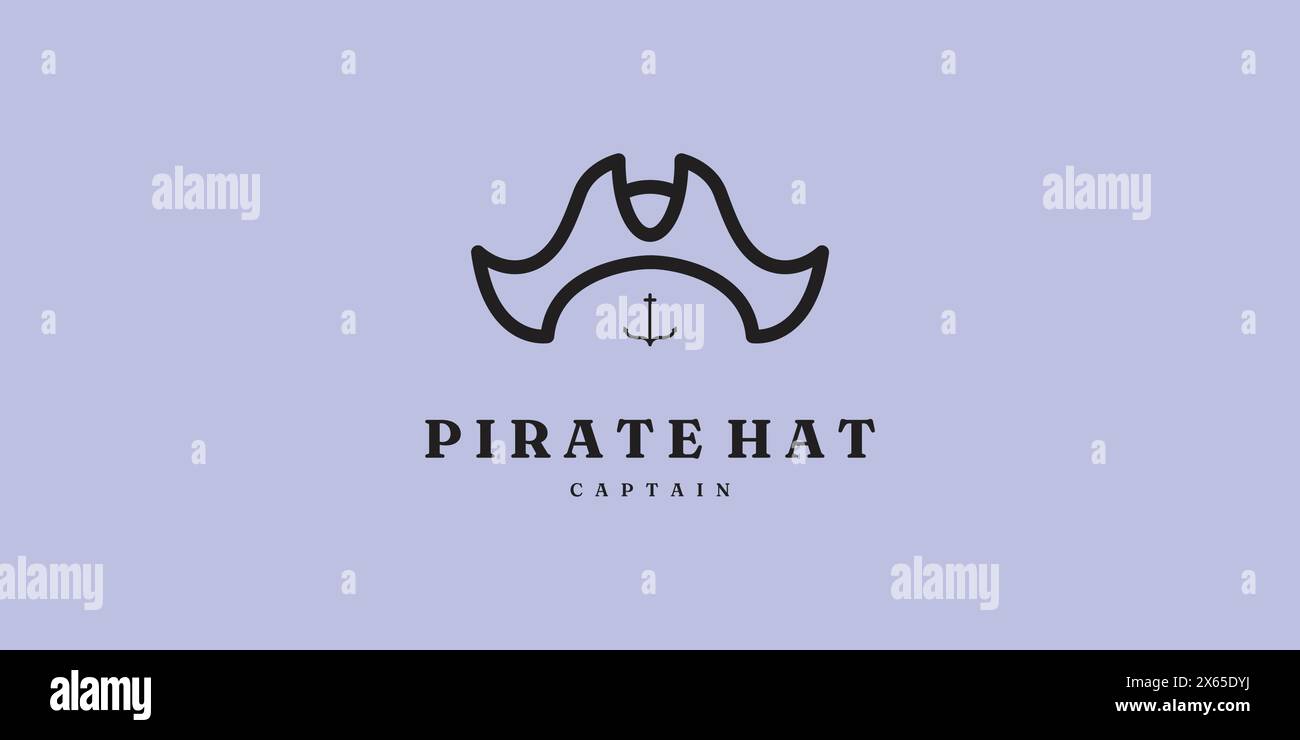 pirate hat logo line illustration design with anchor logo simple vector ...