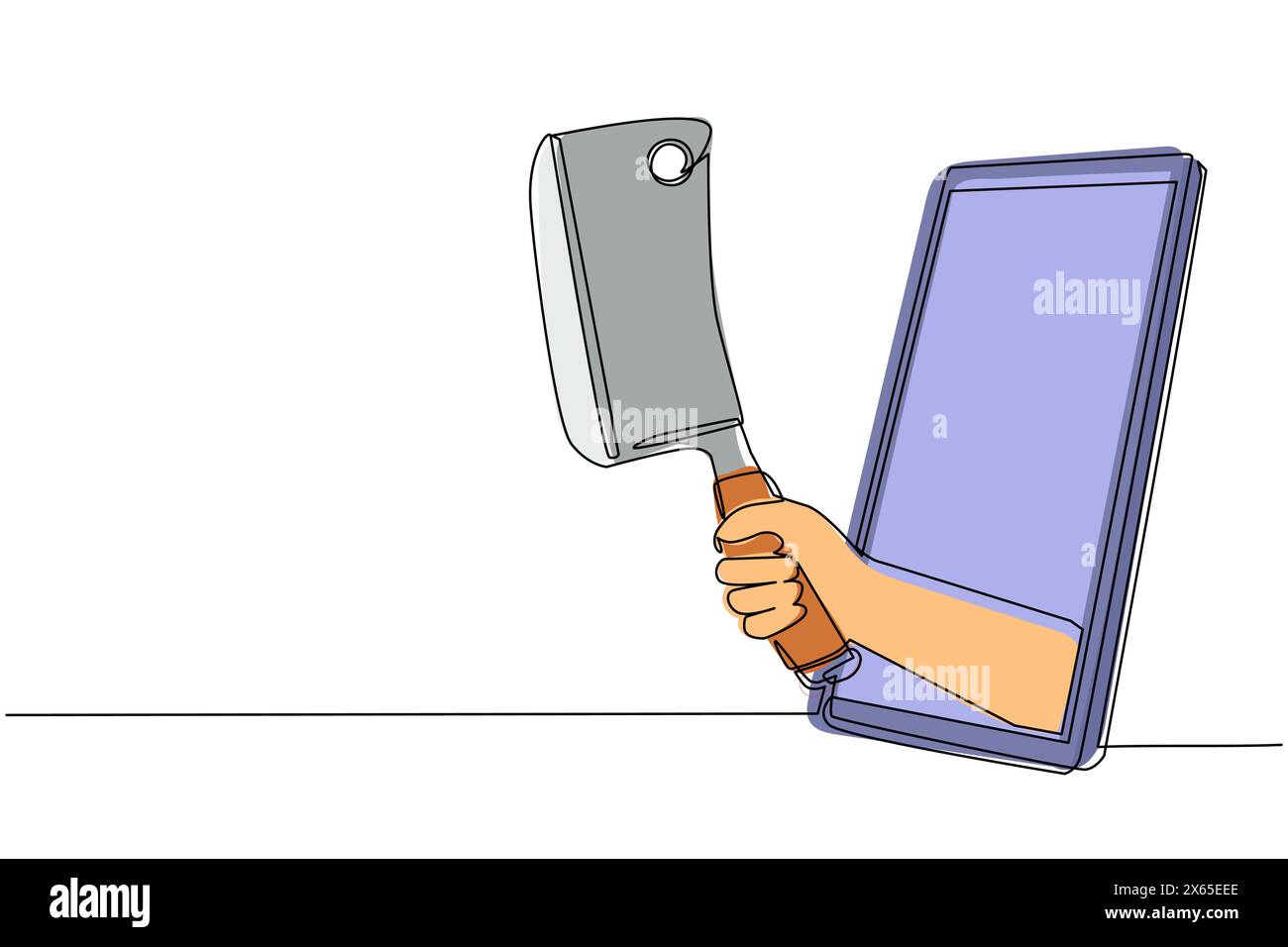 Single one line drawing hand hold meat kitchen cleaver, butcher knife ...