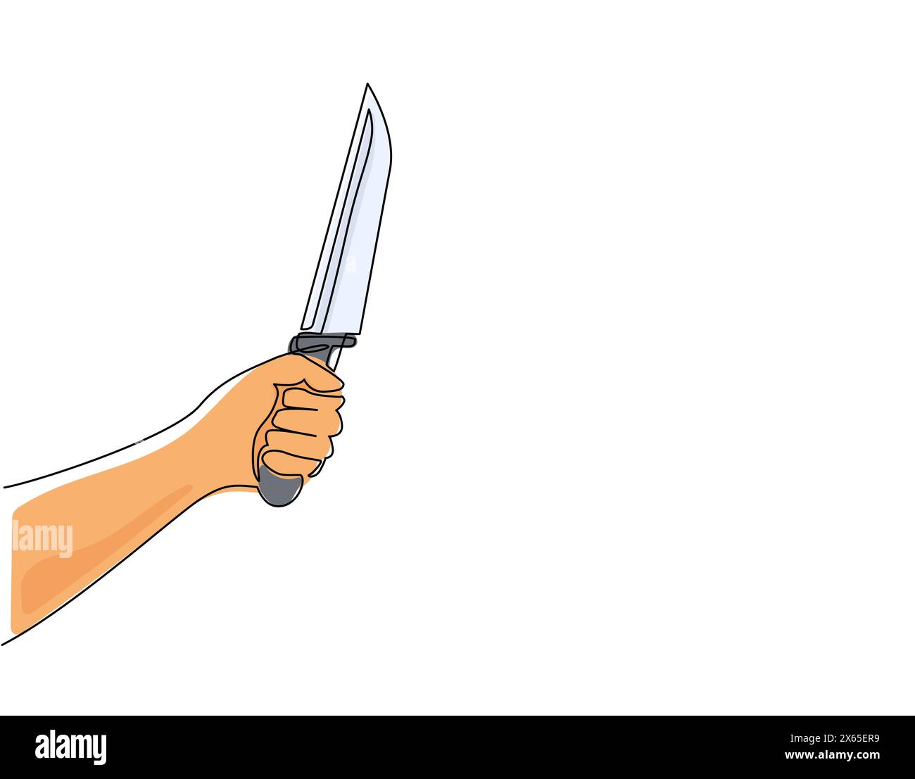 Single one line drawing hand holding kitchen knife. Hand with knife ...