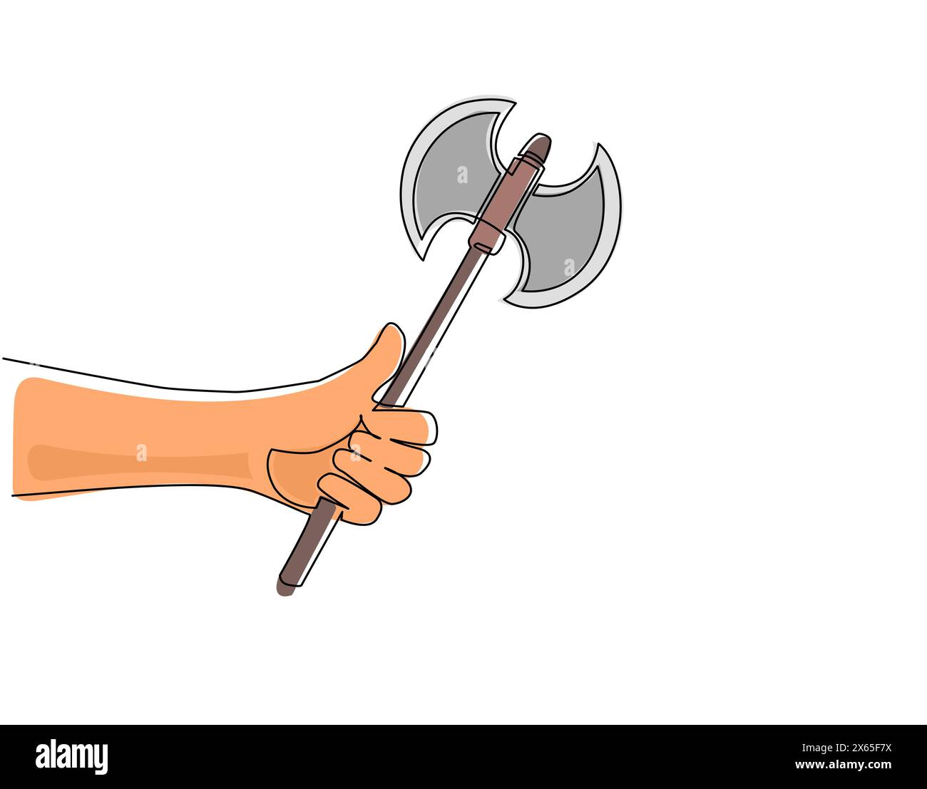 Single Continuous Line Drawing Hand Holding Battle Axe With Handle