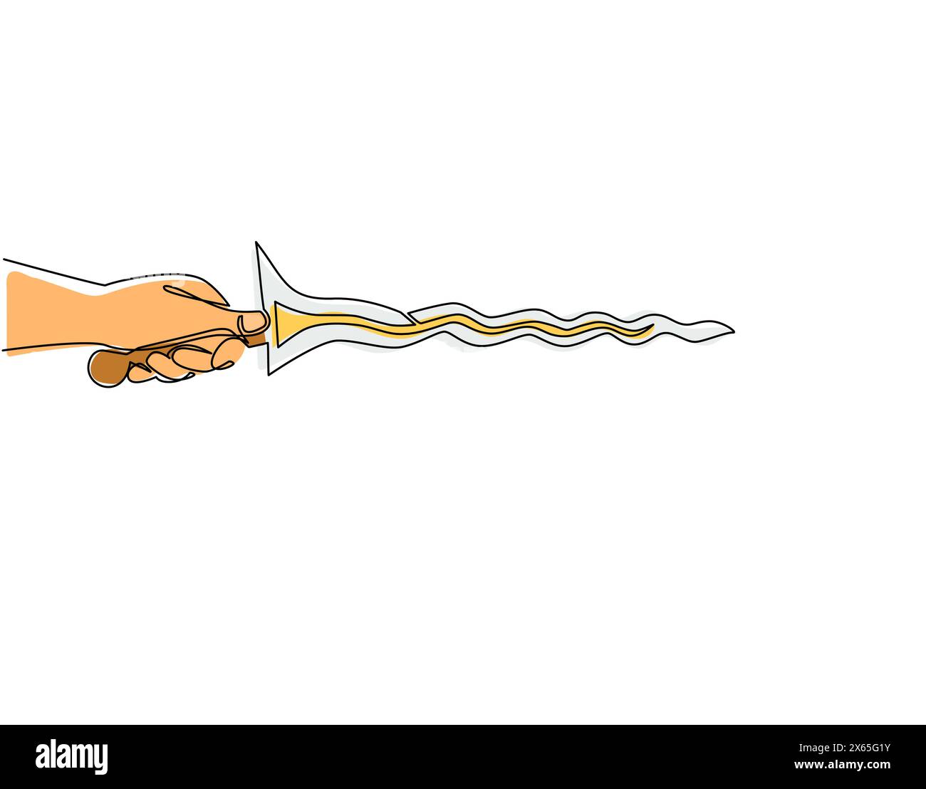 Single continuous line drawing hand holding keris traditional weapon ...