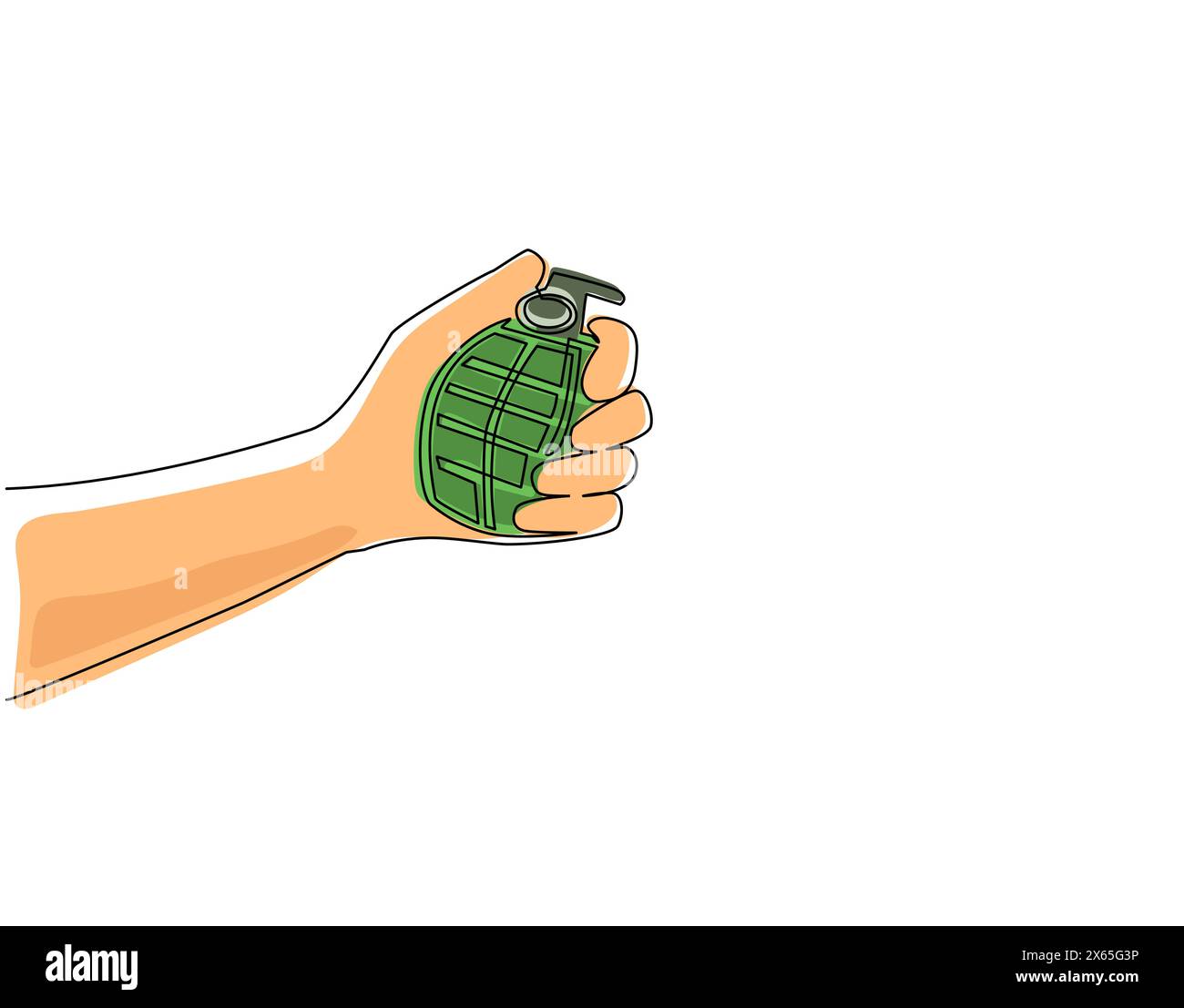 Single one line drawing hand holding grenade. Army explosive weapon ...