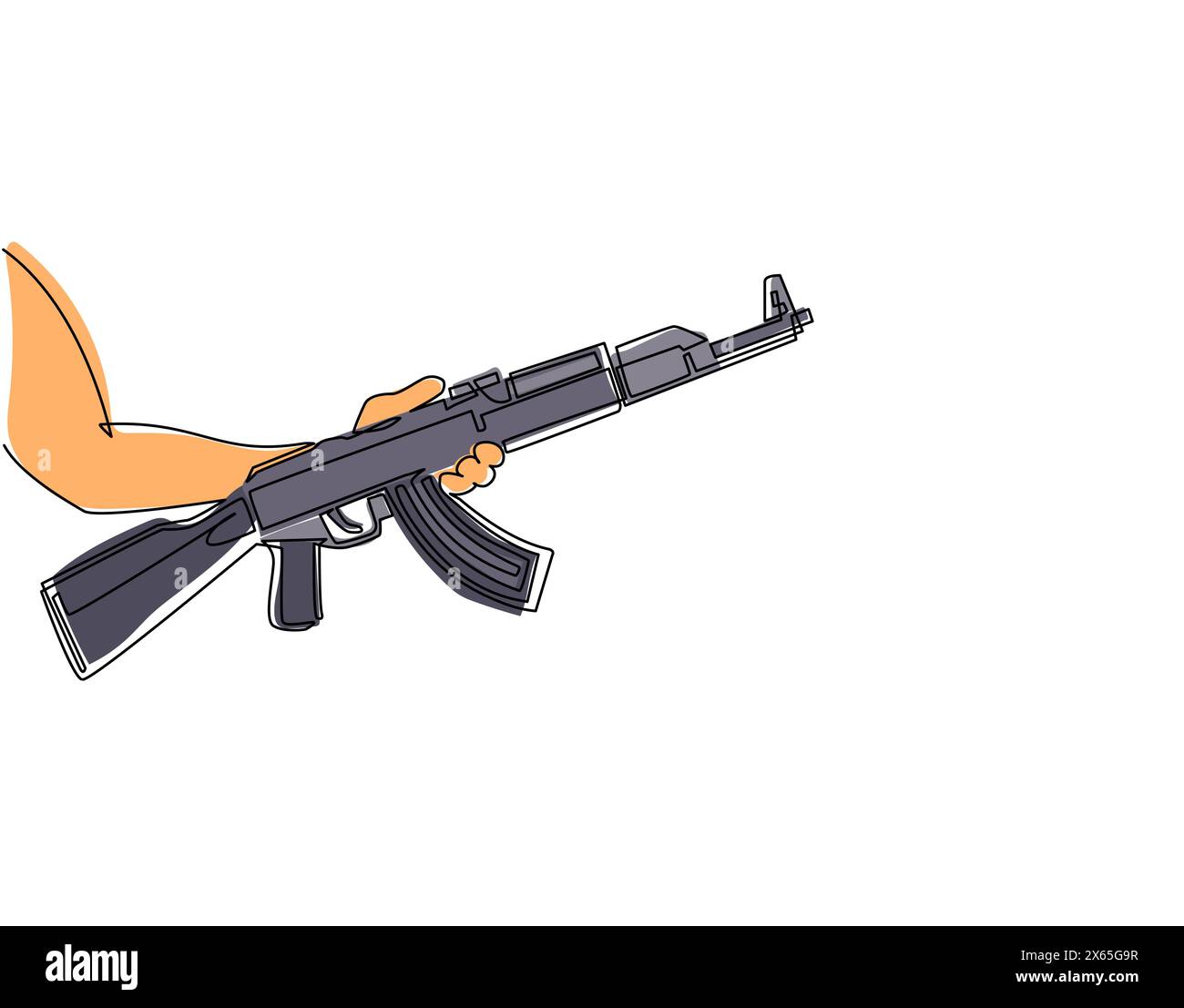 Single continuous line drawing hand holding AK 47 kalashnikov machine ...