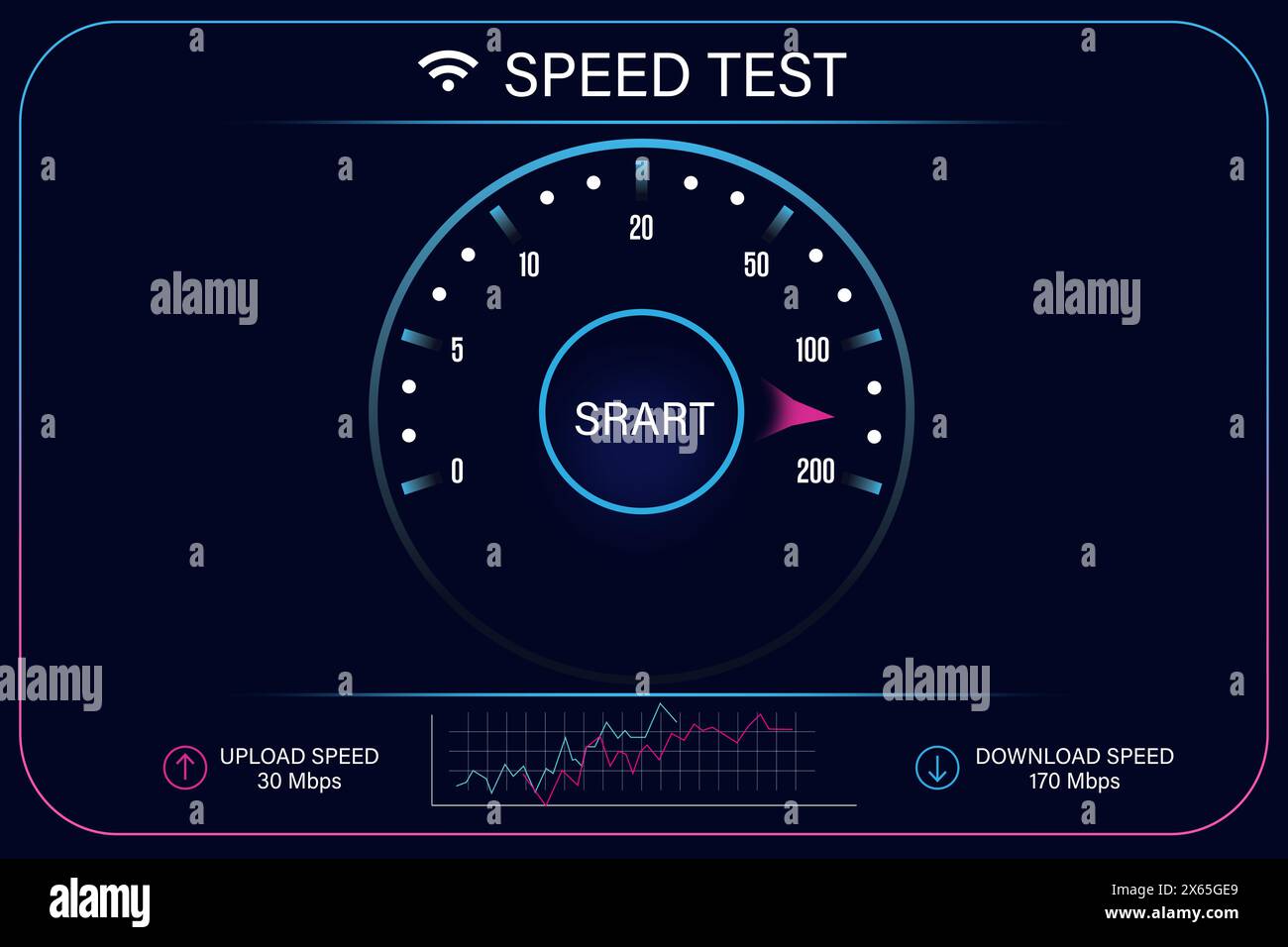 Speed test screen with illustration of speedometer Stock Photo - Alamy