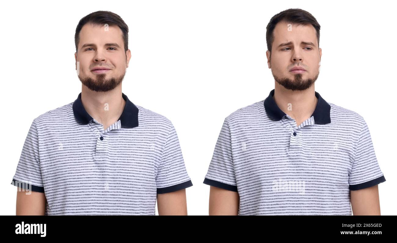 Man showing different emotions on white background, collage Stock Photo ...