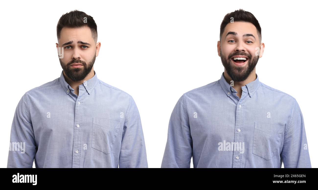 Man showing different emotions on white background, collage Stock Photo ...