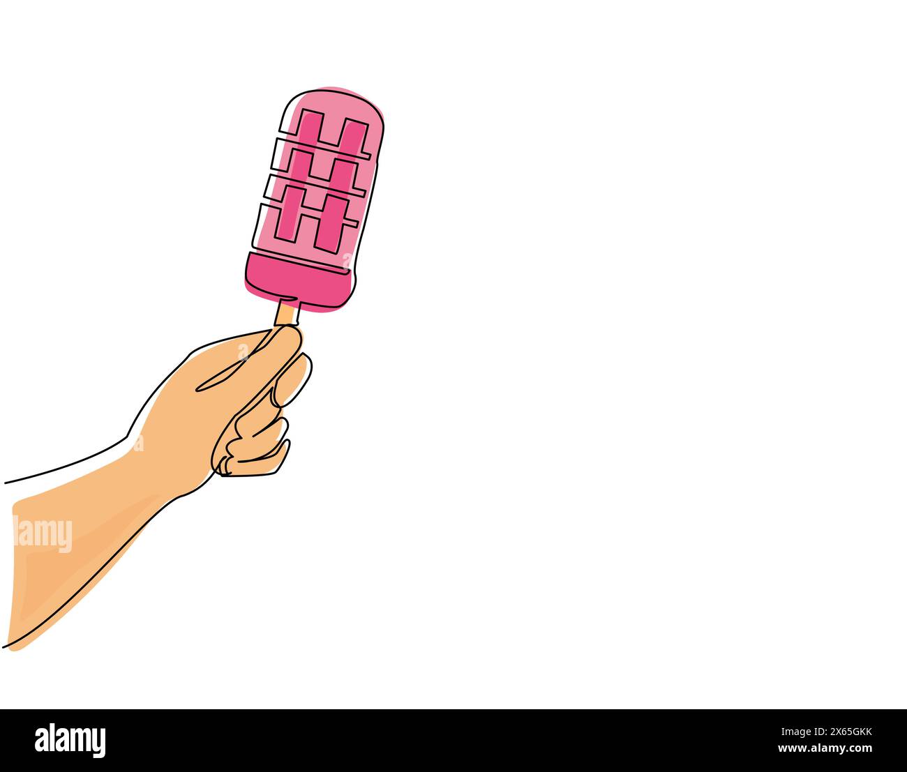 Single one line drawing hand holding popsicle. Ice cream on stick in ...