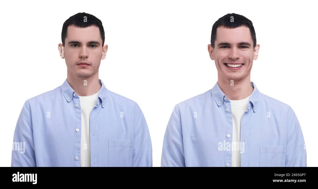 Man showing different emotions on white background, collage Stock Photo ...