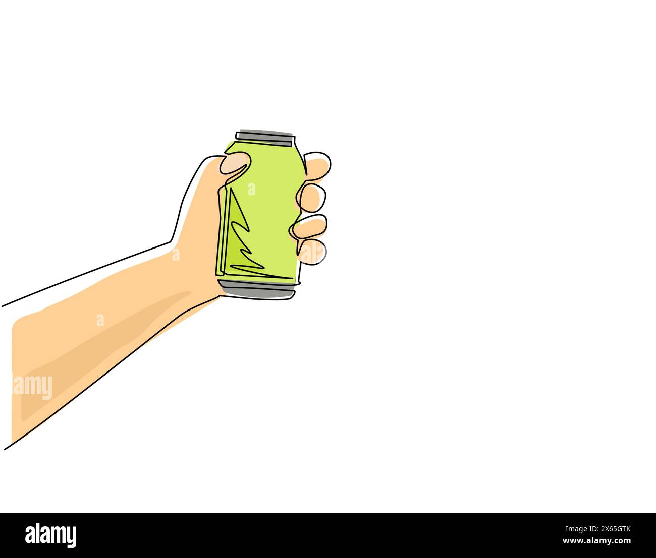 Single one line drawing hand holding soda can. Male hand holding ...