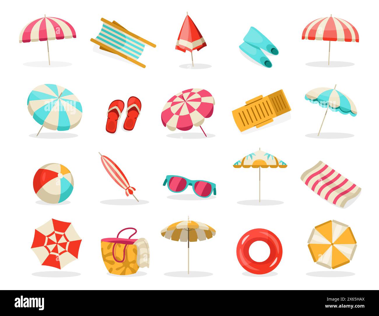 Beach accessories. Tropical summer vacation elements, sea holiday items ...