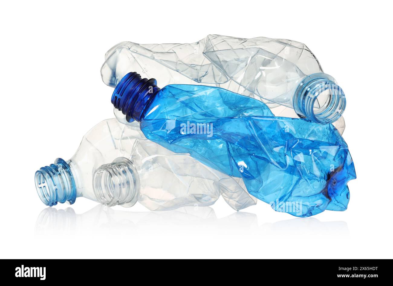 Crumpled disposable plastic bottles isolated on white Stock Photo - Alamy