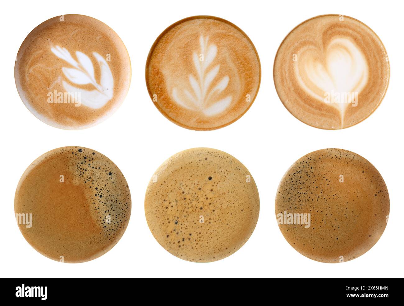 Aromatic coffee foam isolated on white, set. Top view Stock Photo - Alamy