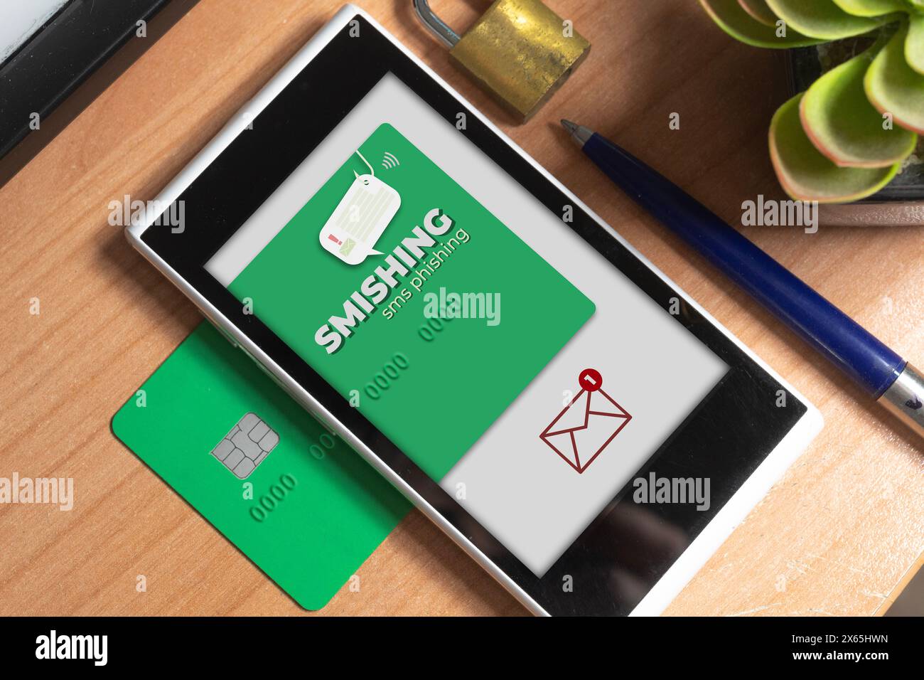 Smishing (SMS message phishing) concept: credit card inside a ...