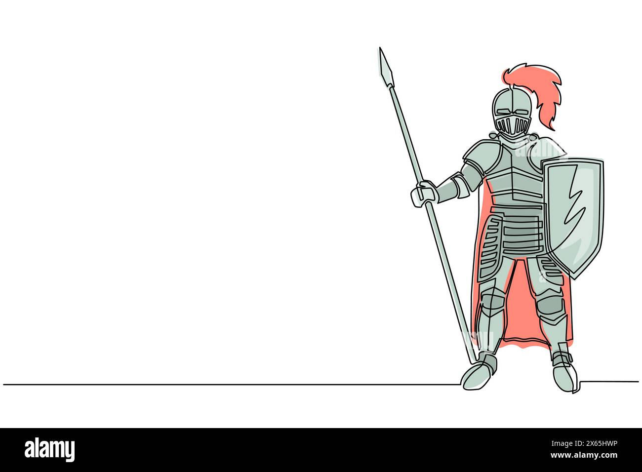 Single continuous line drawing full body armor suit, European medieval ...