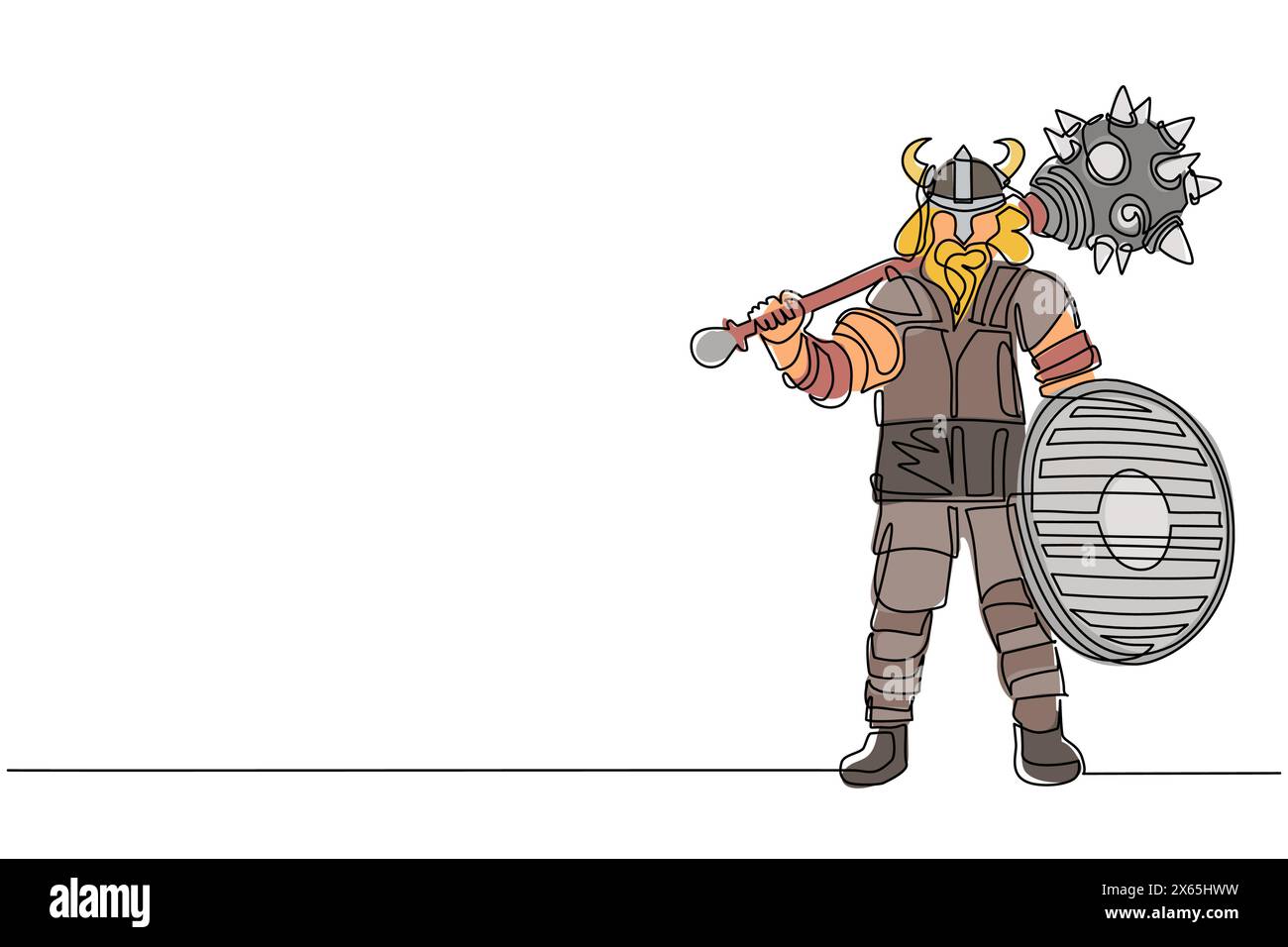 Single one line drawing norseman viking warrior raider barbarian ...