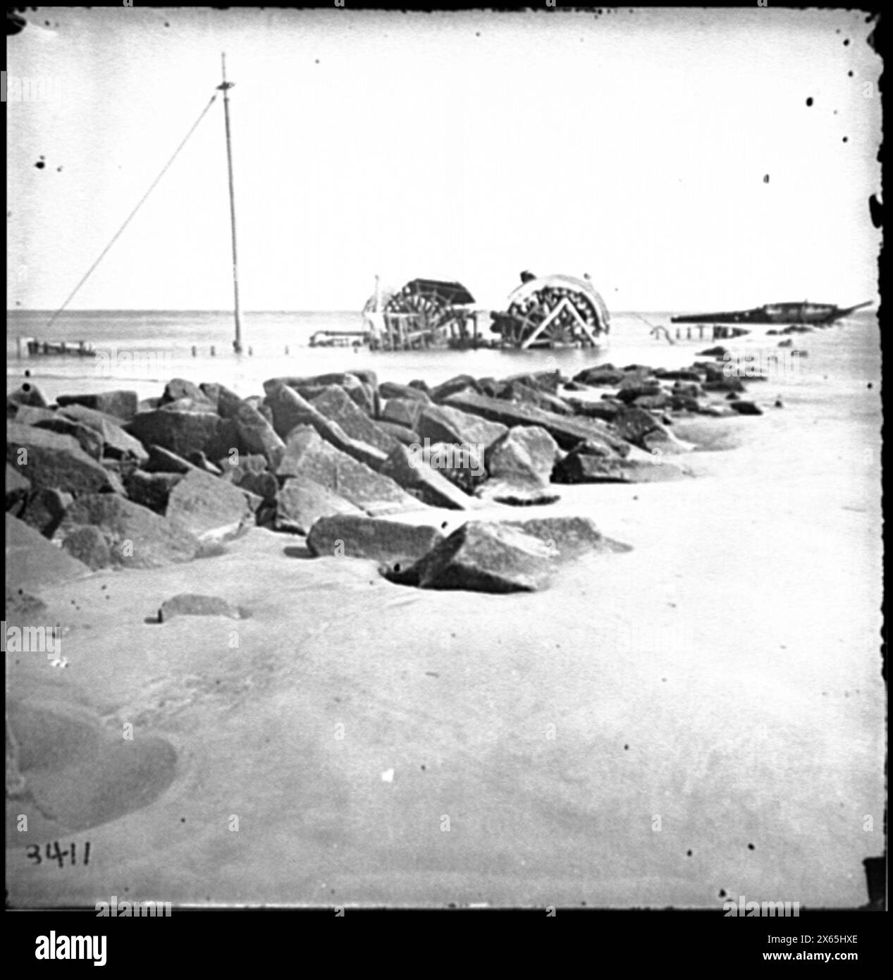 Sullivan's Island, S.C. Wreck of blockade-runner near the shore, Civil ...