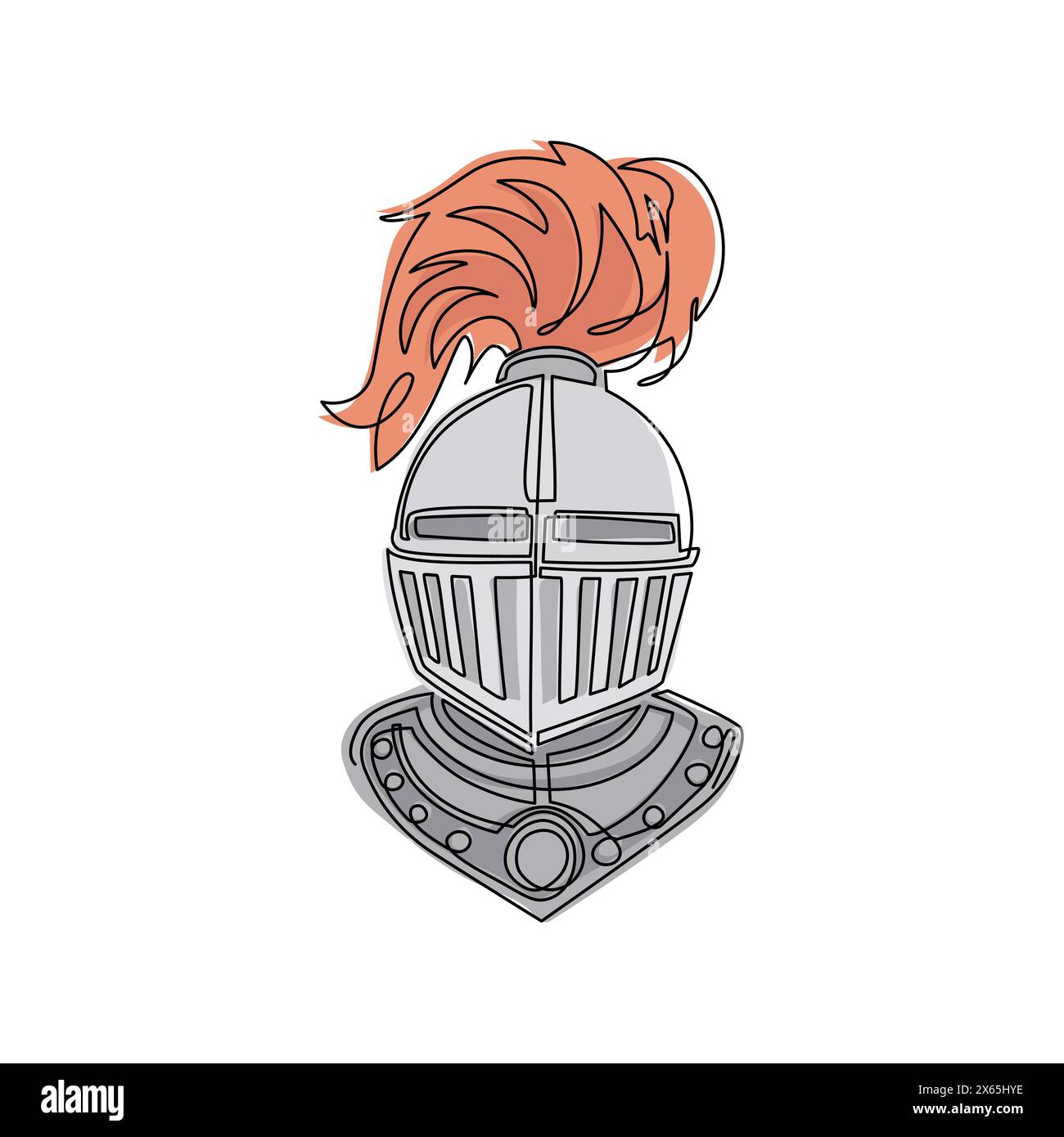 Single one line drawing knight in helmet armor, spartan warrior head ...