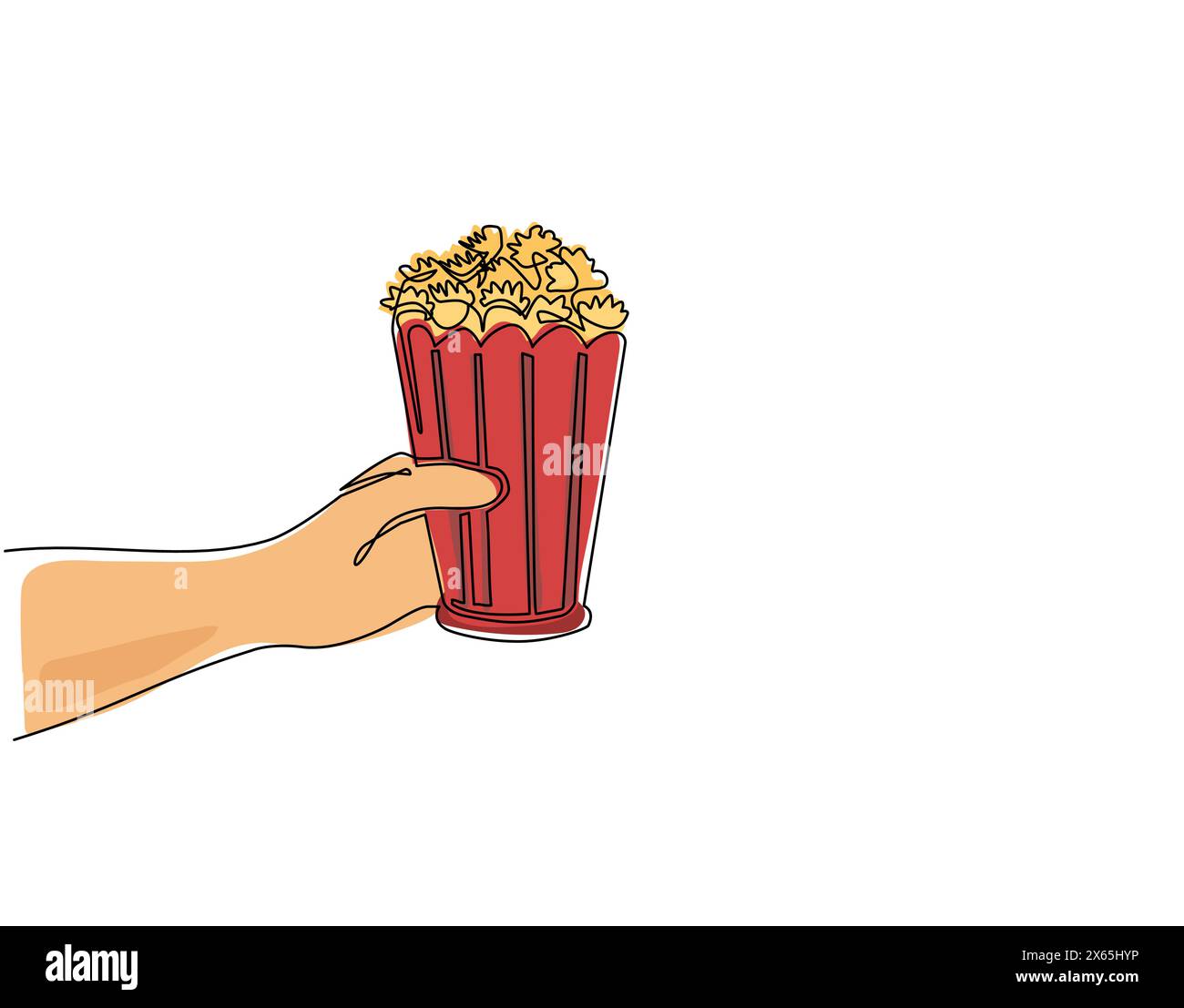 Single one line drawing hand holding popcorn. Human hands holding ...