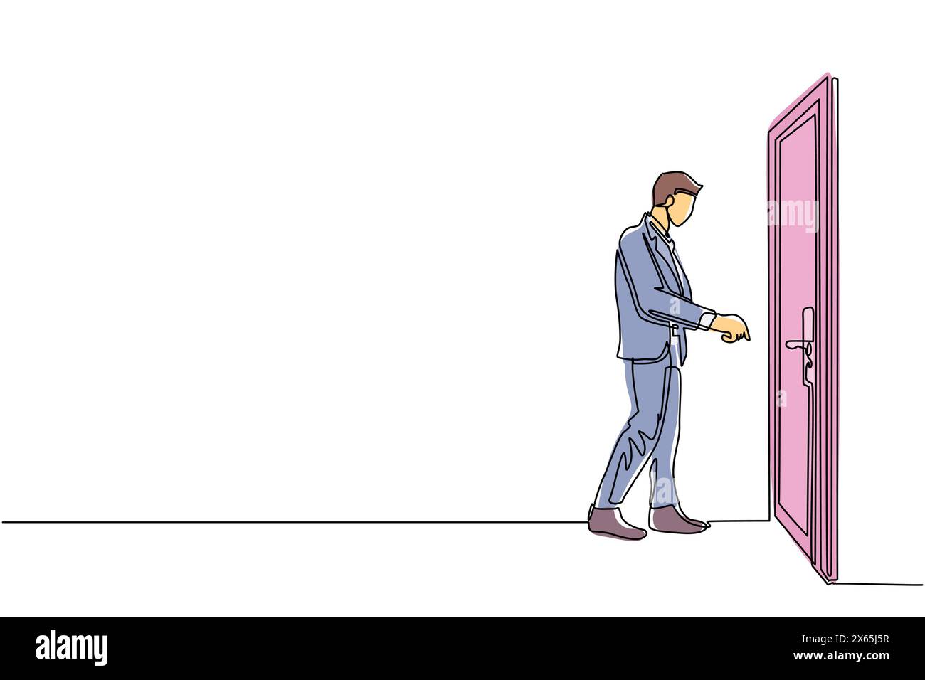 Continuous one line drawing businessman inserts the key into the ...