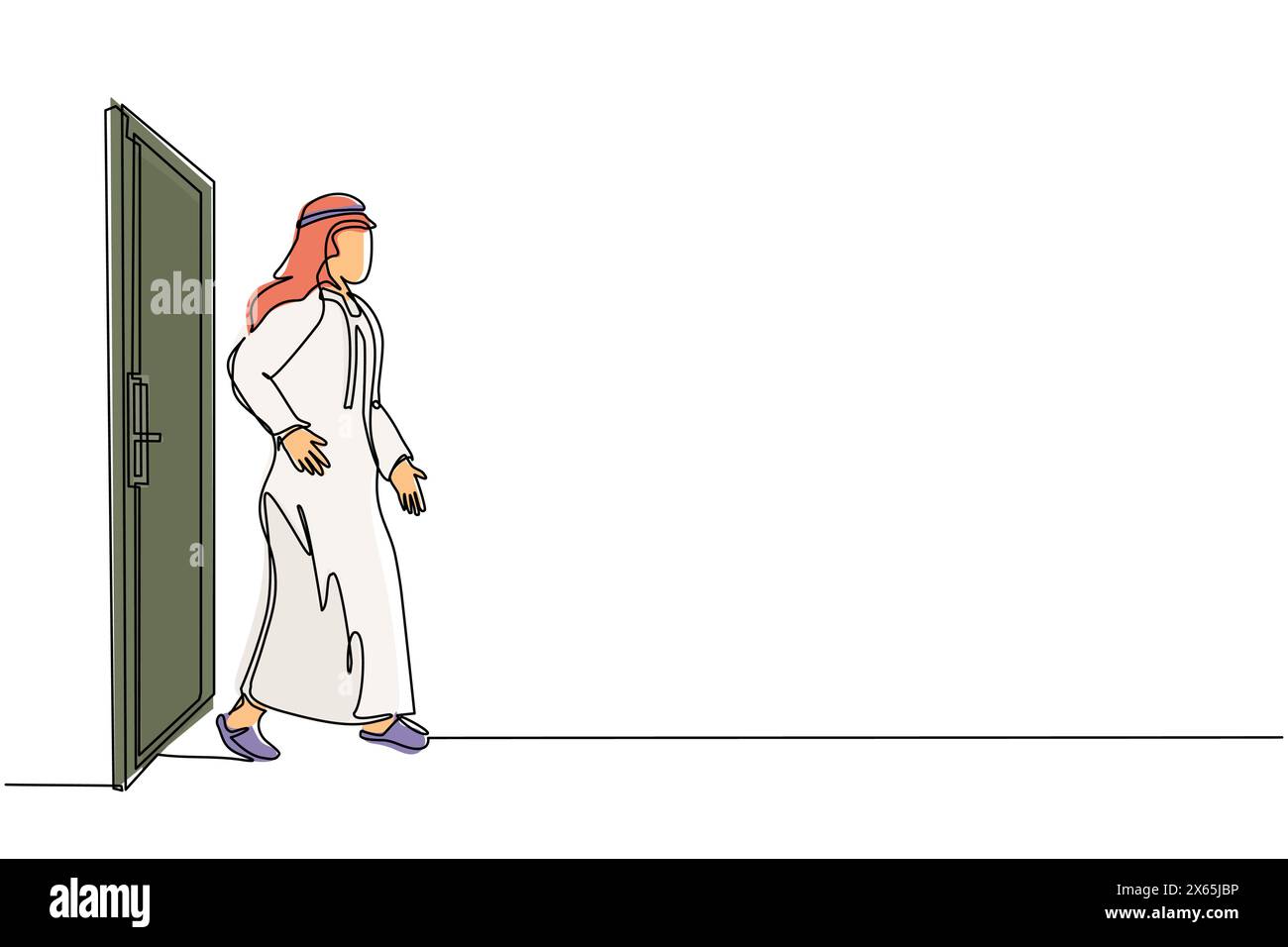 Continuous one line drawing young Arabian businessman walking and ...