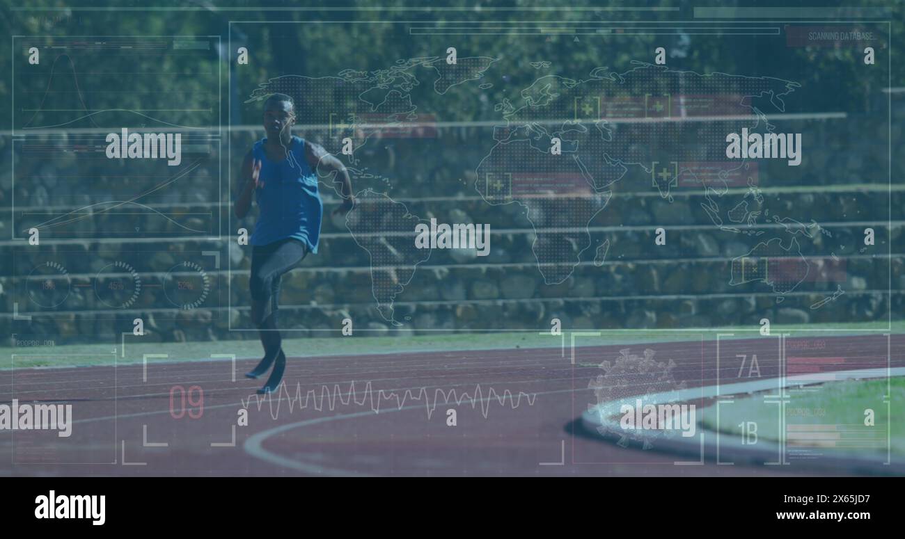 Image of data processing over disabled african american male runner ...
