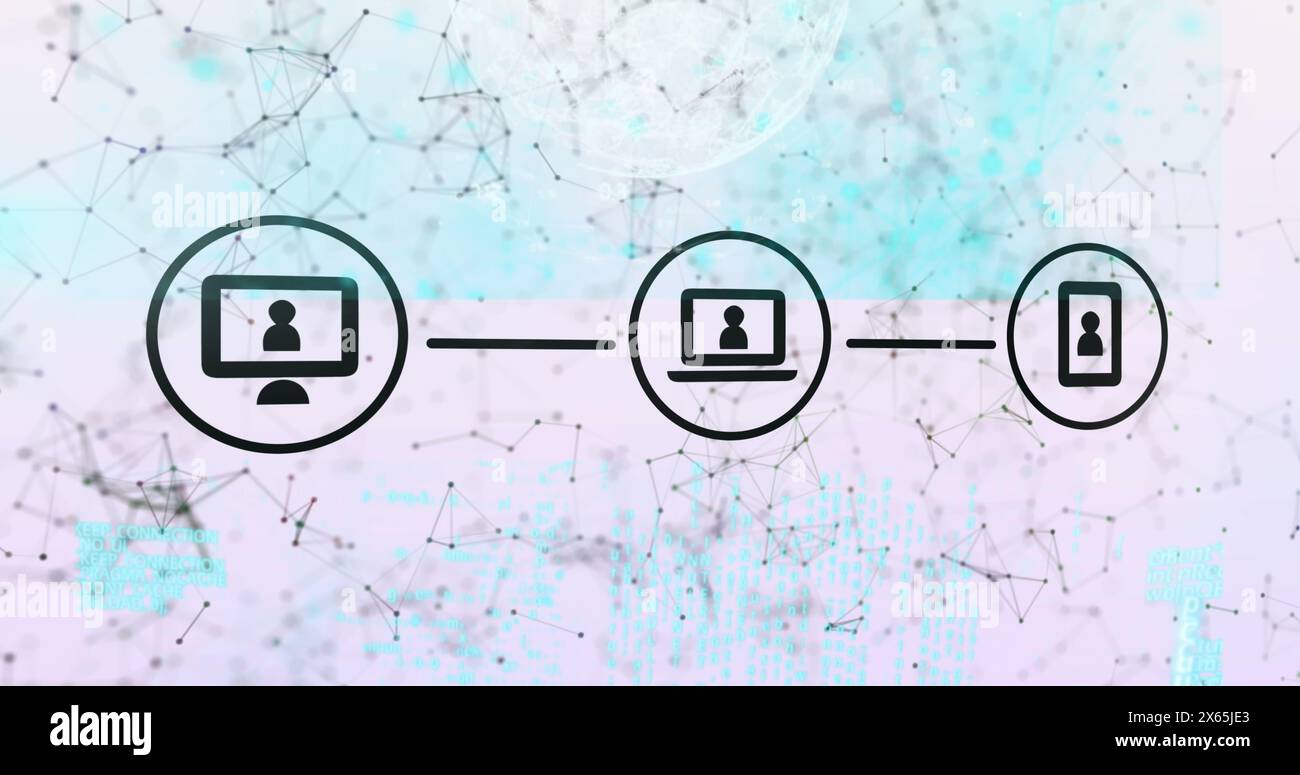 Three icons representing digital communication are floating over ...