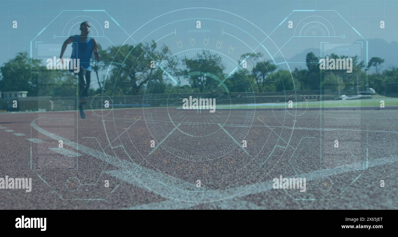 Image of data processing over disabled african american male runner ...