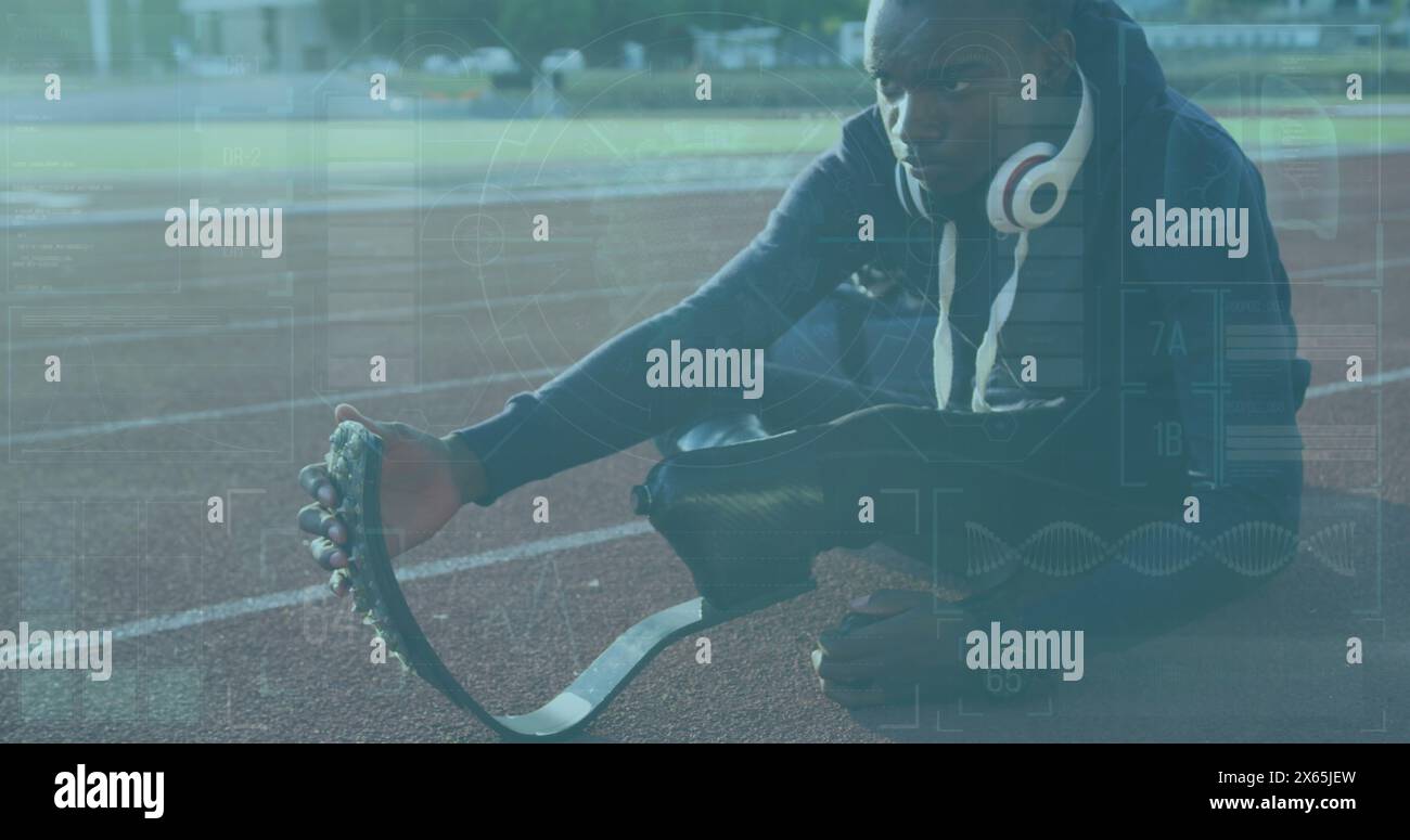 Image of digital interface over african american man with a physical ...