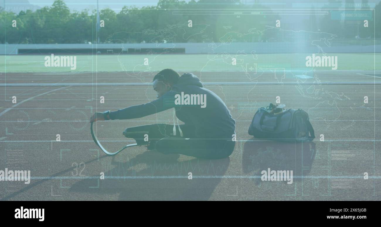 Image of data processing over disabled african american male runner ...