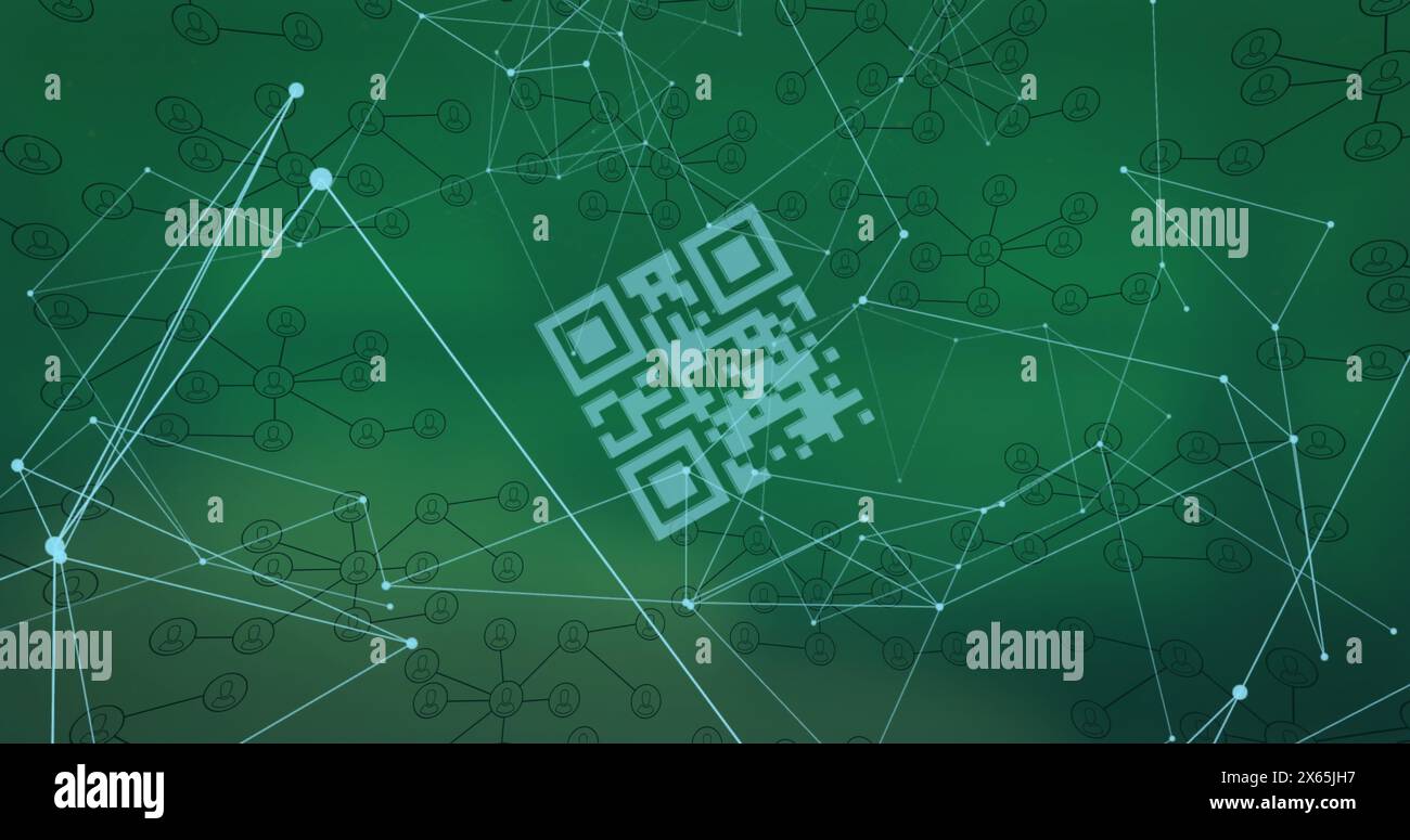 A large QR code floating in digital space with connecting lines Stock ...