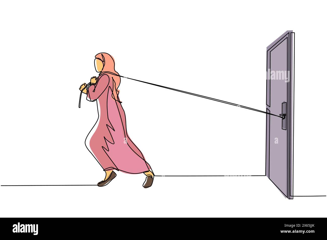 Single continuous line drawing Arab businesswoman trying hard to ...