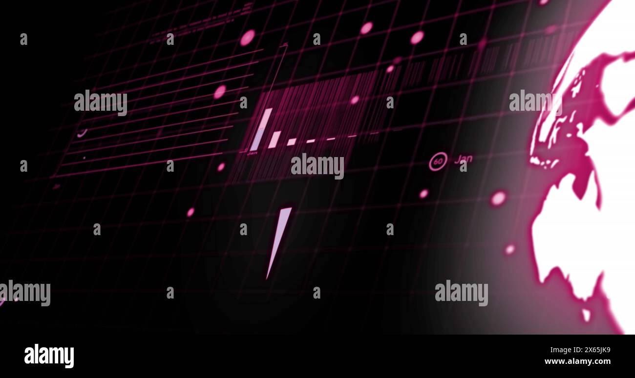 Image of statistical data processing over grid network against black ...