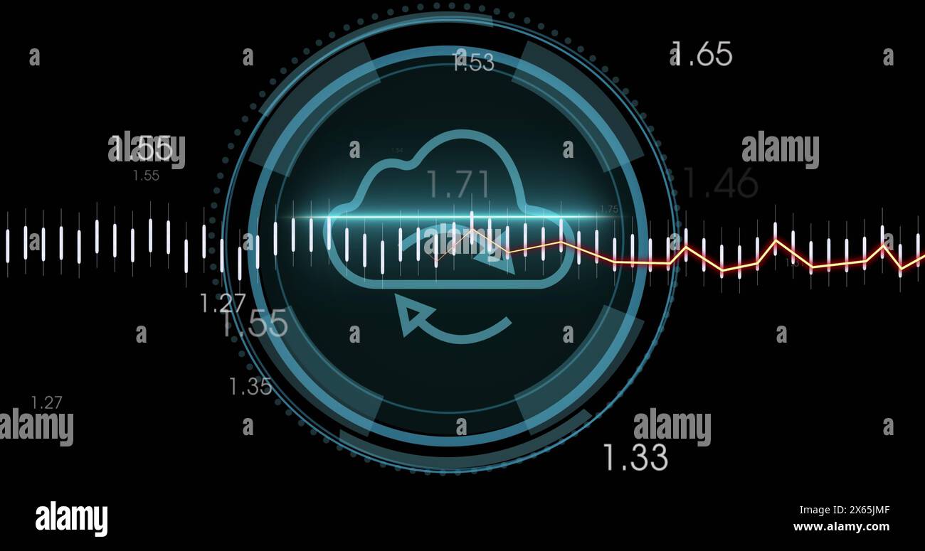 Image Of Data Processing Over Cyber Security Text Banner And Cloud Icon