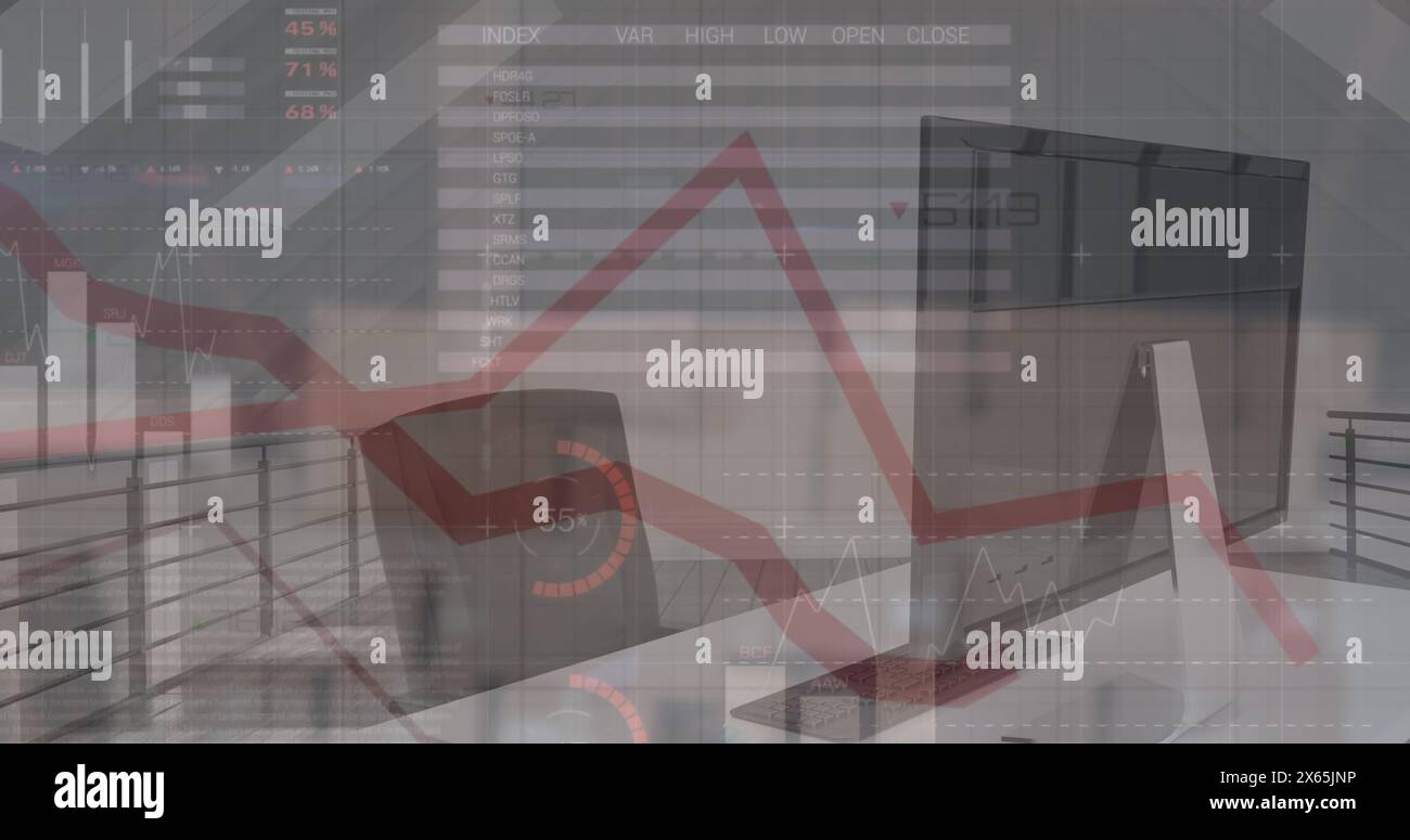 Image of financial data processing over office desk with computer Stock Photo - Alamy