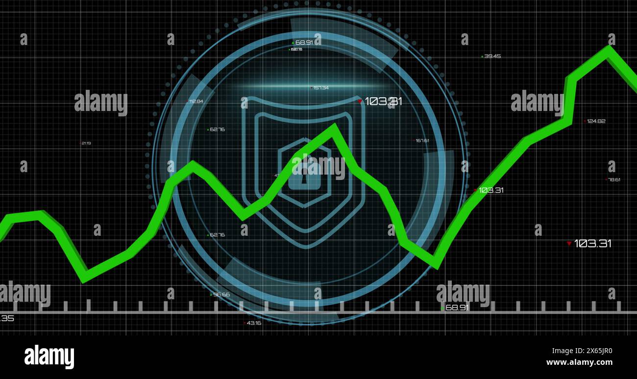 Image Of Statistical Data Processing Over Cyber Security Text Banner And Security Padlock Icon