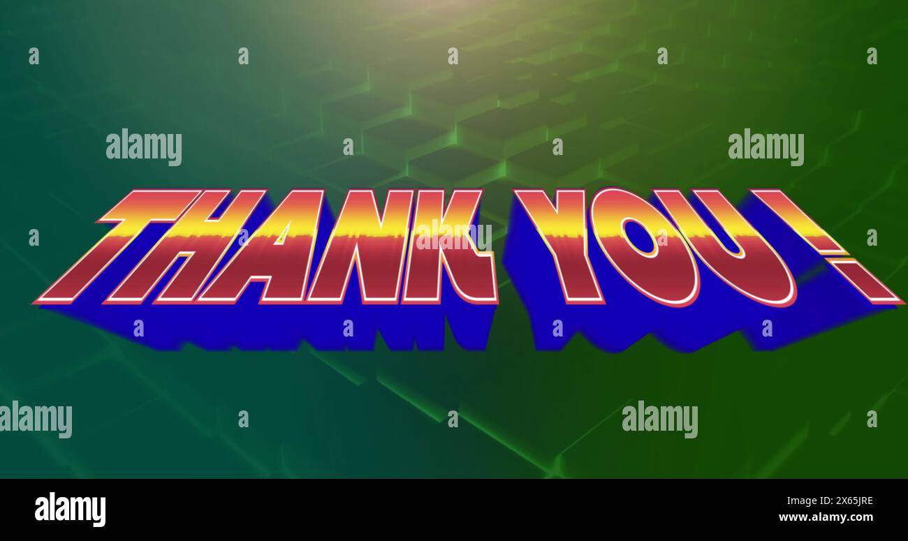 Thank you text banner with shadow effect against digital wave on green ...