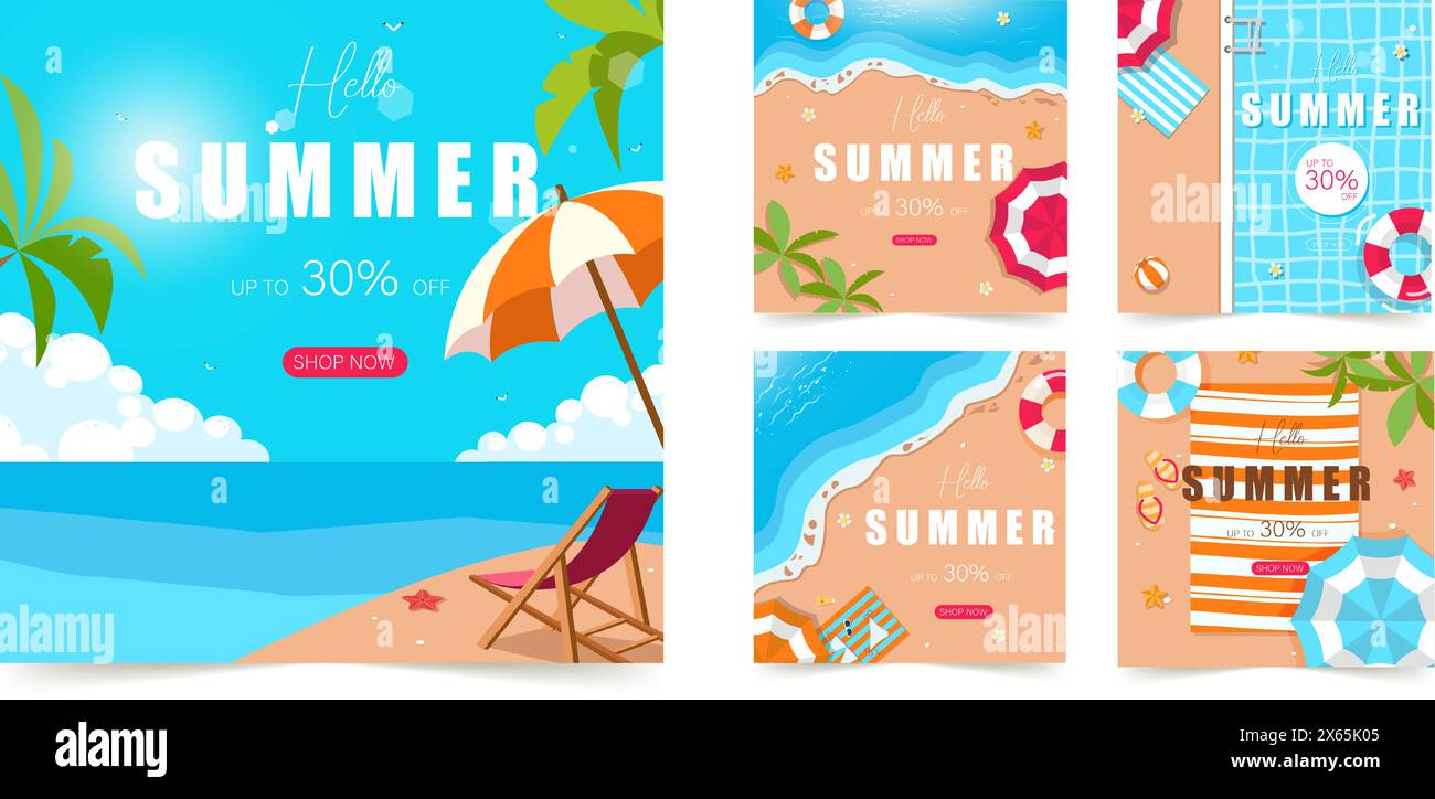 Set of summer social media post template with space for text. for ...