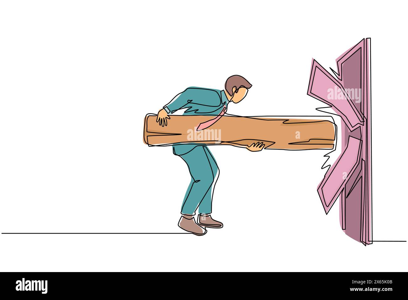 Continuous one line drawing businessman holding large log and ...