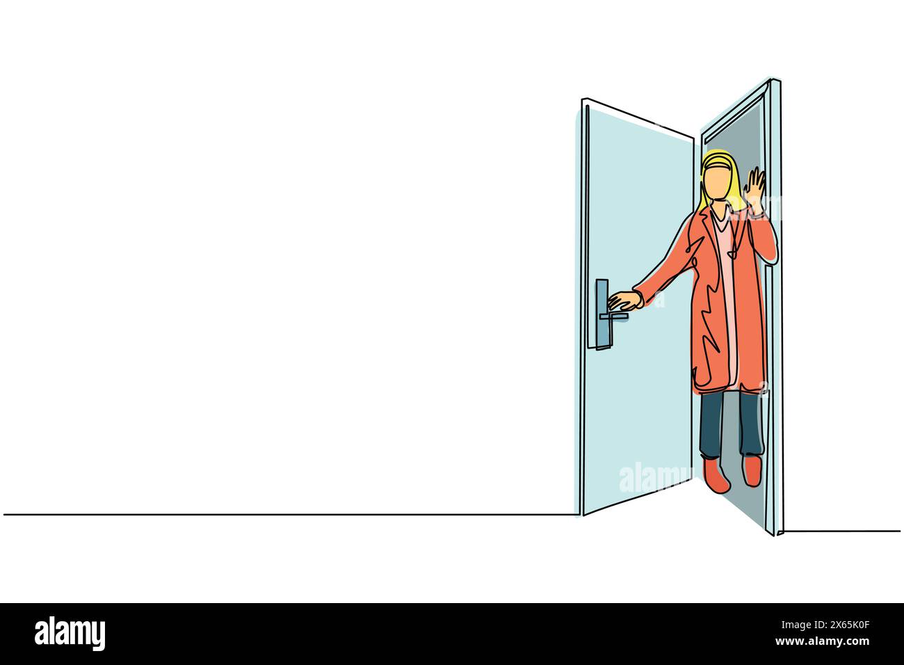 Single continuous line drawing Arab businesswoman looking from behind ...